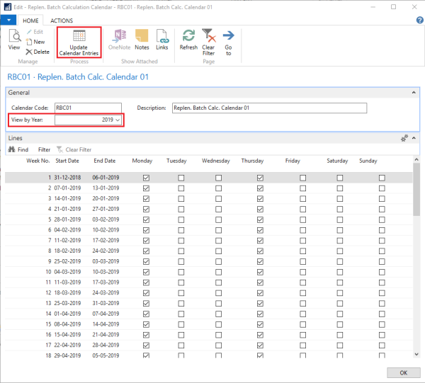Replenishment Batch Calculation Calendar