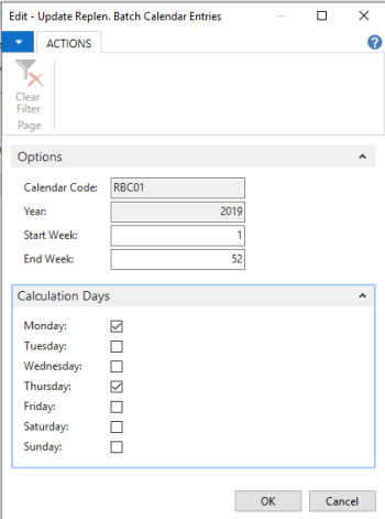 Replenishment Batch Calculation Calendar